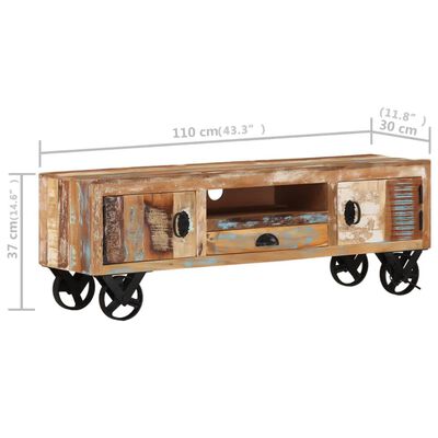 vidaXL Mobile TV con Ruote 110x30x37 cm in Legno Massello di Recupero ...