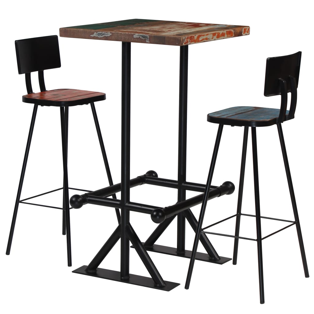 vidaXL Set da Bar 3 pz in Legno Massello di Recupero Multicolore ...