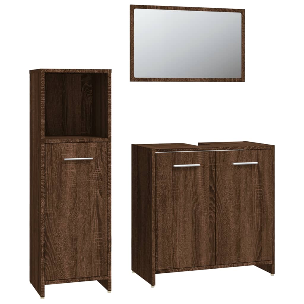 vidaXL Set Mobili da Bagno 3 pz Rovere Marrone in Legno Multistrato ...